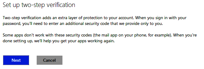 Set up two-step authentication for your Microsoft account on Windows ...