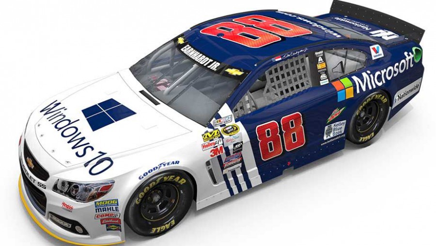 Microsoft partners with NASCAR - Windows 10 logo on Dale Earnhardt Jr ...