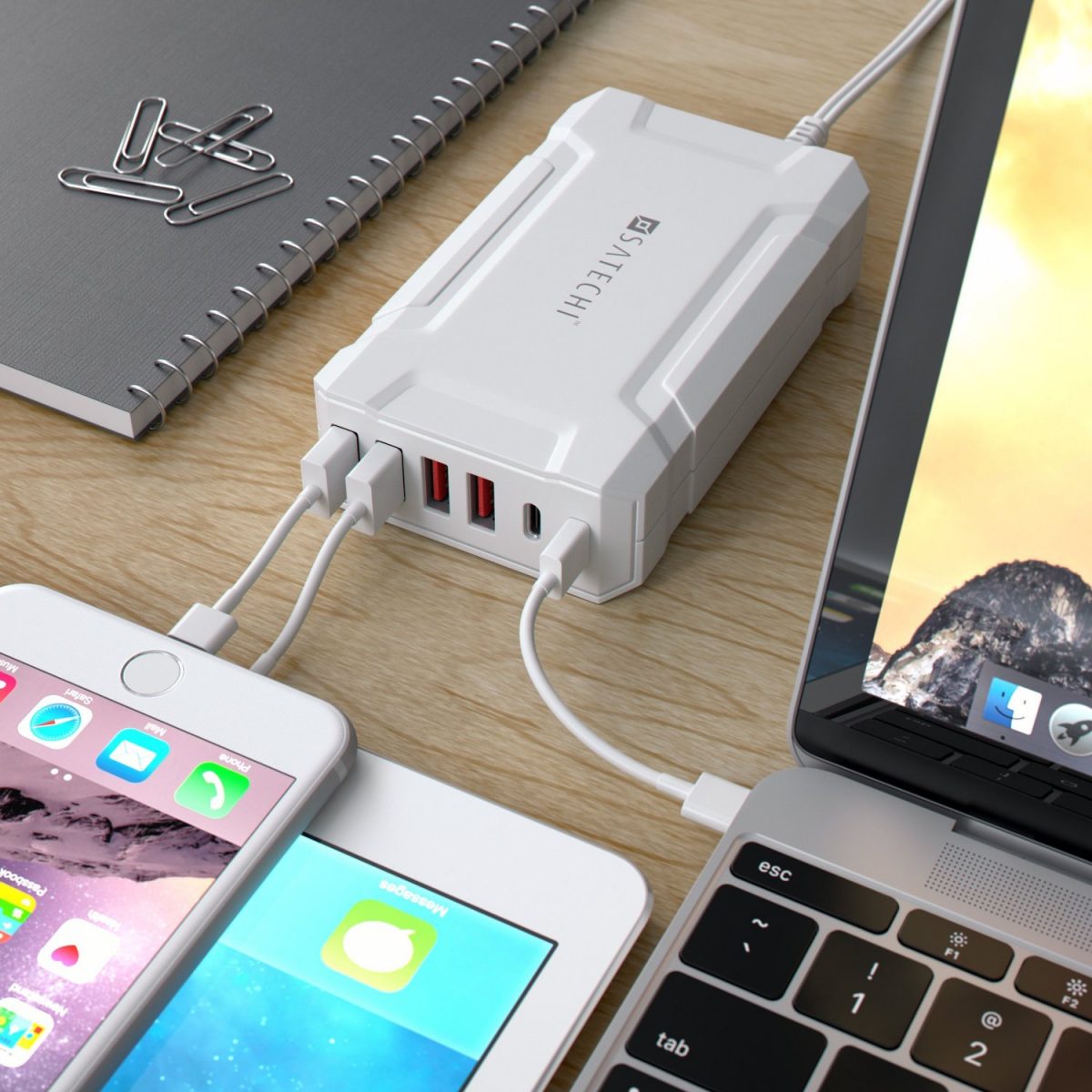 Satechi Multi-Port USB Charging Station has four USB Type-A and two USB ...