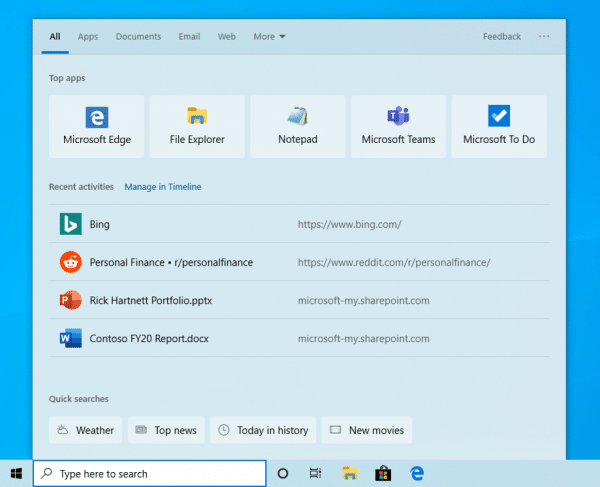 Microsoft releases Windows 10 20H1 Build 19018 with quick web search ...