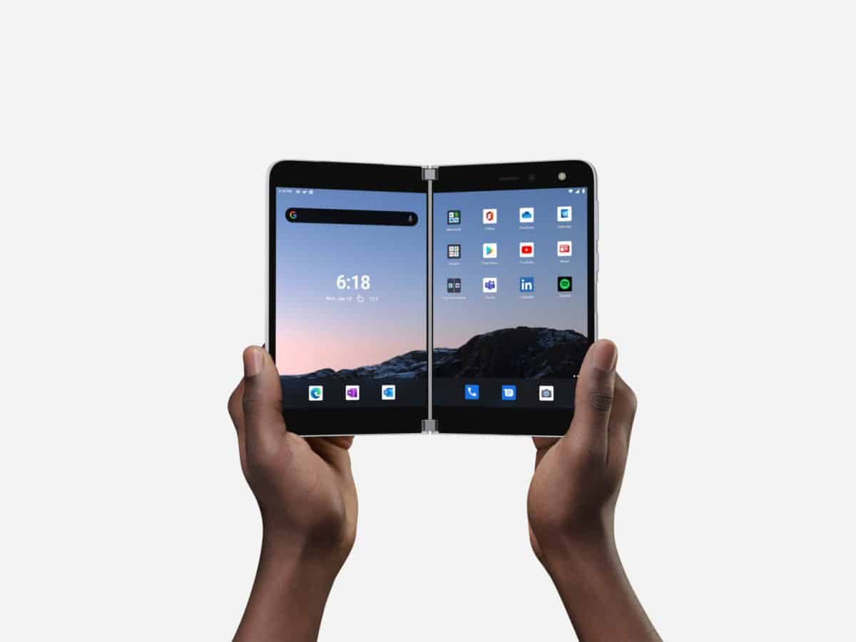 Surface Duo, Microsoft's foldable two-screen Android phone, is ...