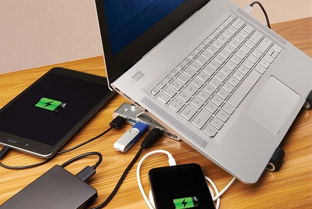 Tripp Lite U460-ST4-4A-C USB hub is also an adjustable, foldable, and ...