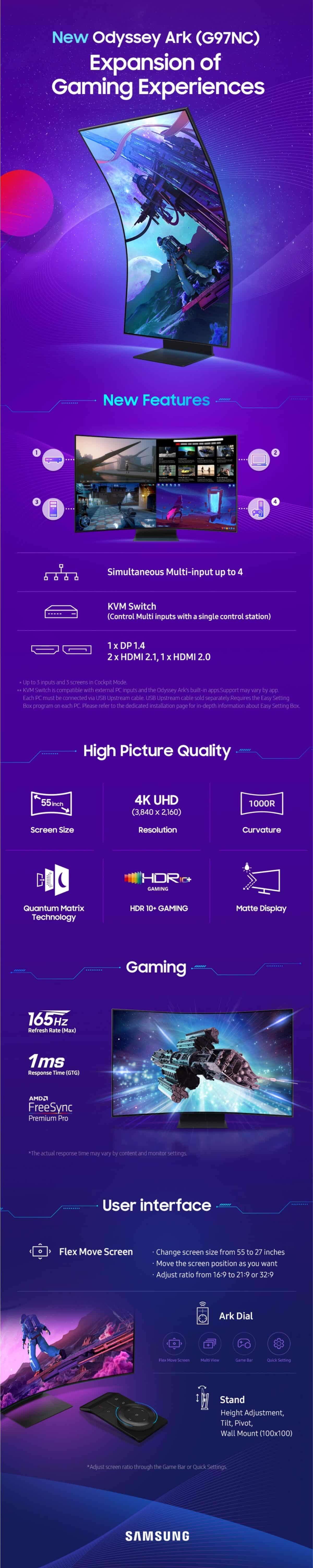 Samsung Odyssey Ark 2nd Gen (G97NC) 4K curved gaming monitor now ...