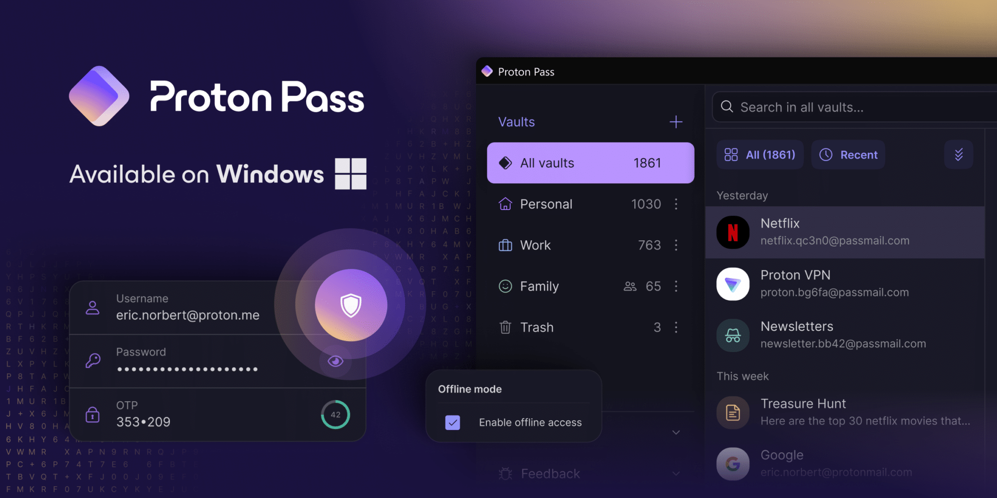 Proton Pass password manager app for Windows launches with offline mode - macOS and Linux ...