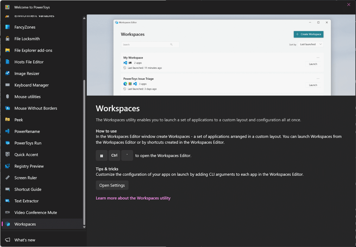 Launch multiple apps at once with the new Workspaces module in Microsoft PowerToys v0.84.0